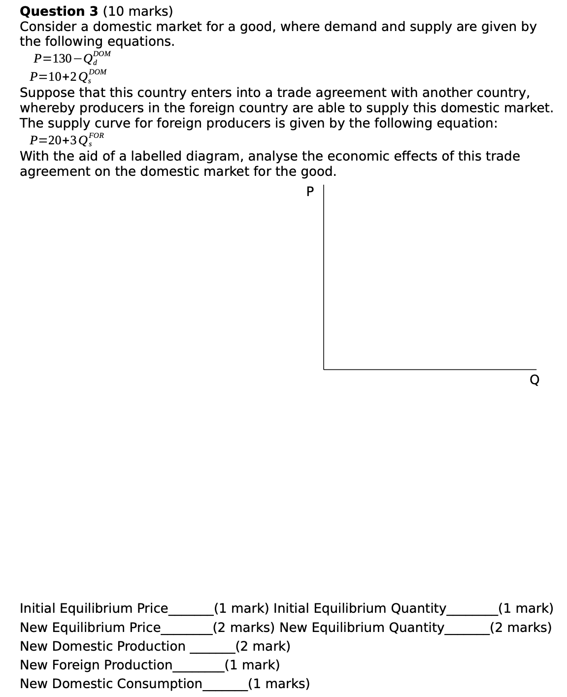 Solved Question 3 (10 ﻿marks)Consider a domestic market for | Chegg.com