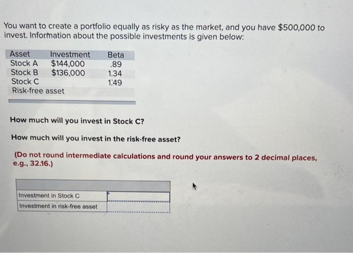 Solved You want to create a portfolio equally as risky as | Chegg.com Solved You want to create a portfolio equally as risky as | Chegg.com