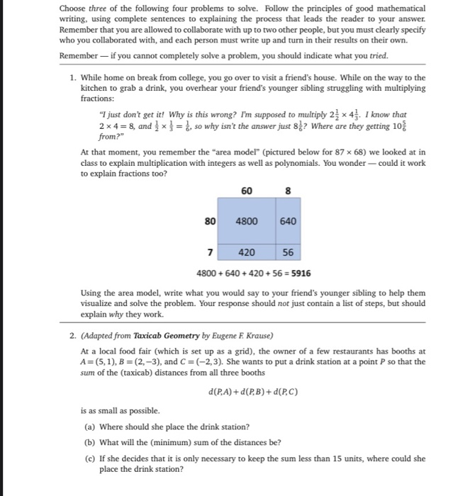 Solved Choose three of the following four problems to solve. | Chegg.com