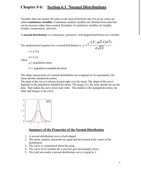 Solved Chapter #6: Section 6.1 Normal Distributions | Chegg.com