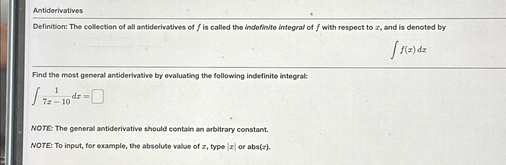 Solved AntiderivativesDefinition: The collection of all | Chegg.com