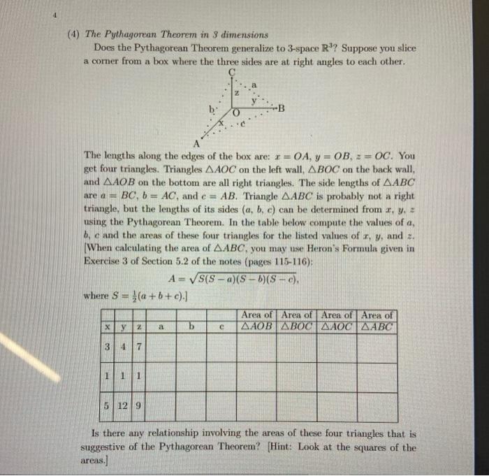 Solved (4) The Pythagorean Theorem in 3 dimensions Does the | Chegg.com