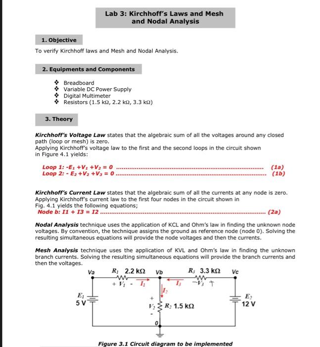 Solved Lab 3: Kirchhoff's Laws and Mesh and Nodal Analysis | Chegg.com