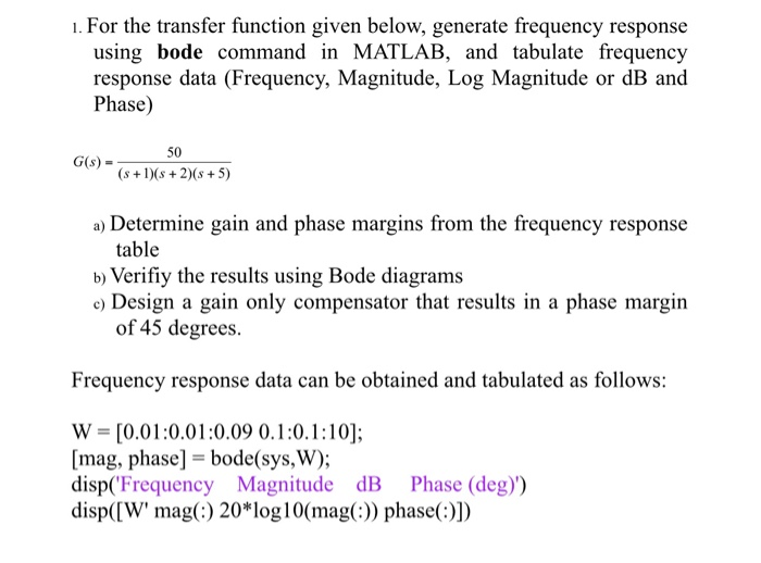 Solved 1. For the transfer function given below, generate | Chegg.com