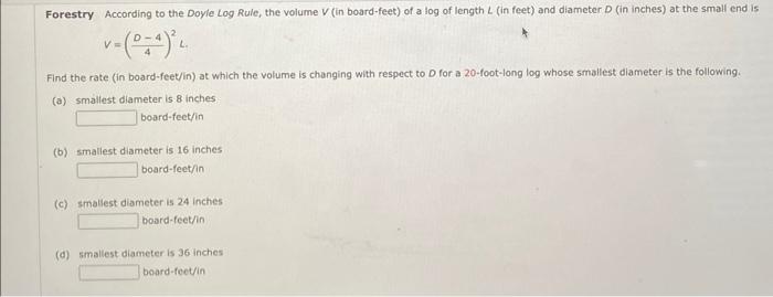 Solved Forestry According to the Doyle Log Rule, the volume | Chegg.com