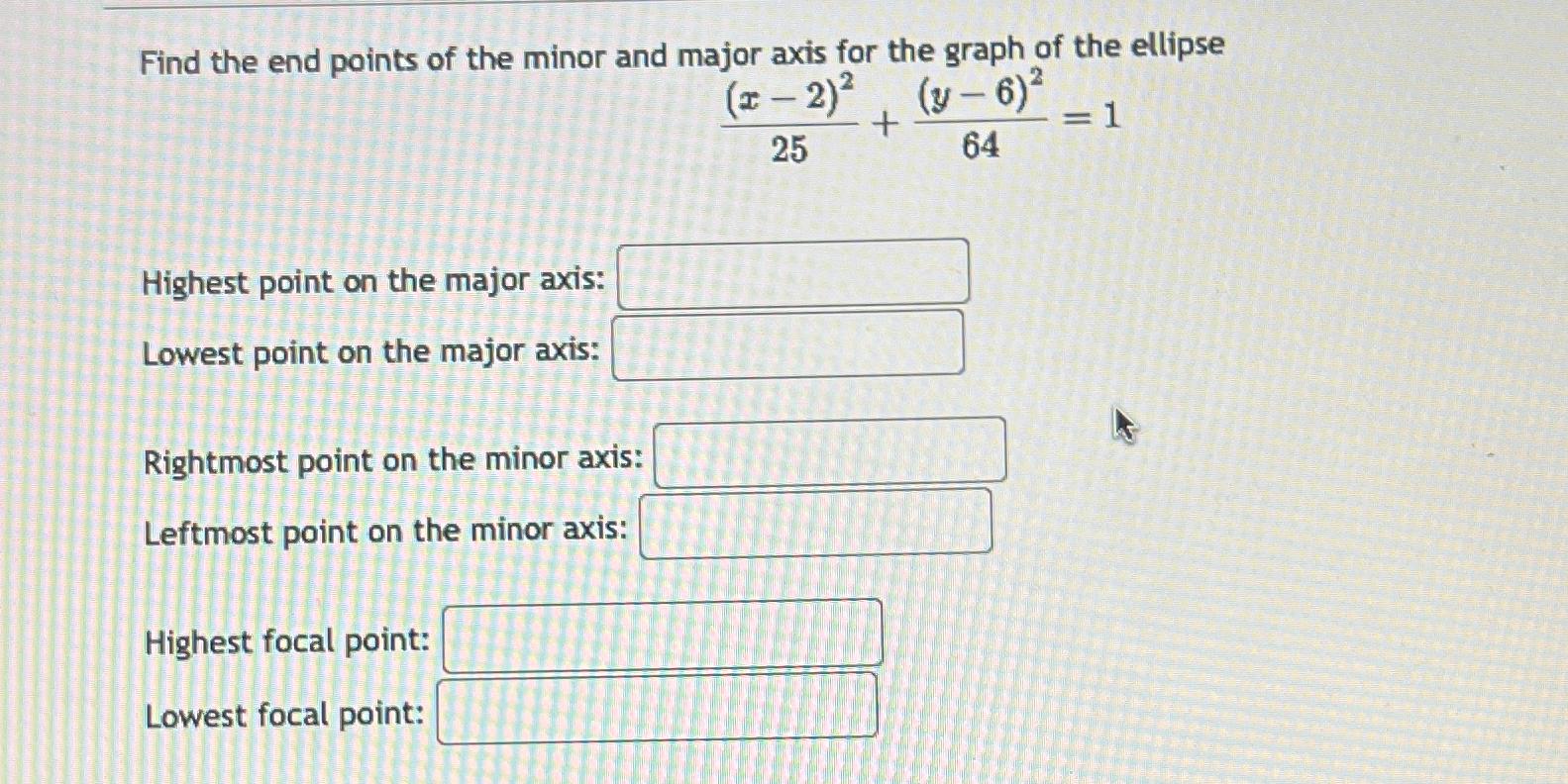 Solved Find the end points of the minor and major axis for | Chegg.com