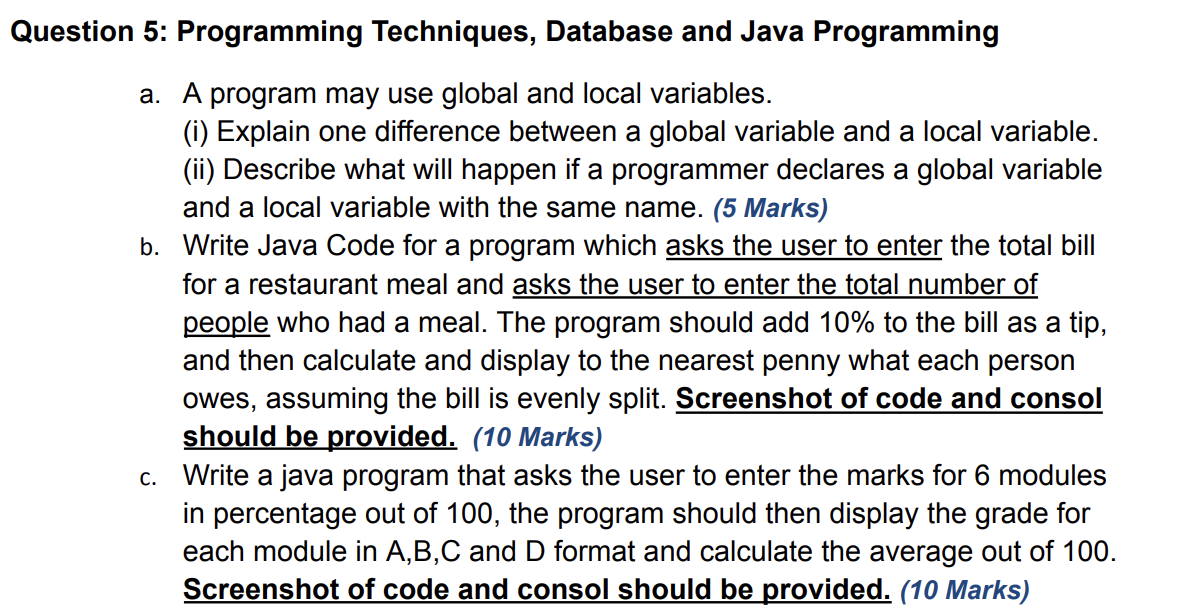 Solved Question 5: Programming Techniques, Database and Java | Chegg.com