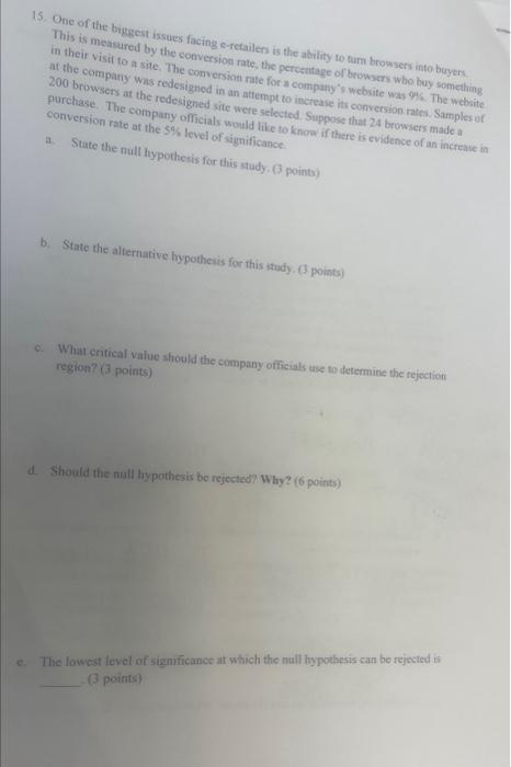 Solved b. State the alternative hy pothesis for this itudy, | Chegg.com