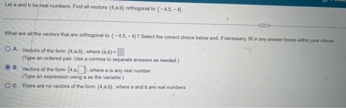 Solved Let a and b be real numbers. Find all vectors (4,a,b | Chegg.com