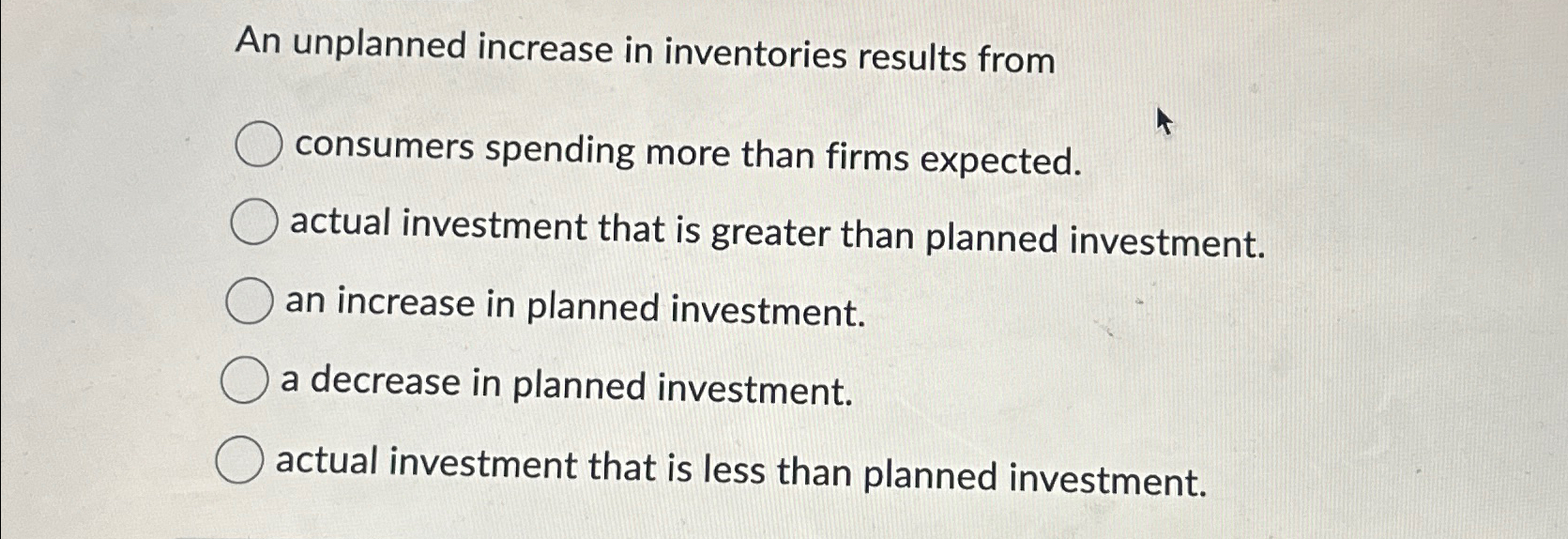 Solved An unplanned increase in inventories results | Chegg.com