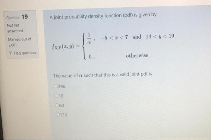 Solved Question 19 A joint probability density function | Chegg.com