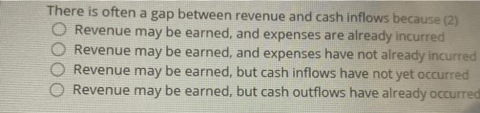 Solved There is often a gap between revenue and cash inflows | Chegg.com