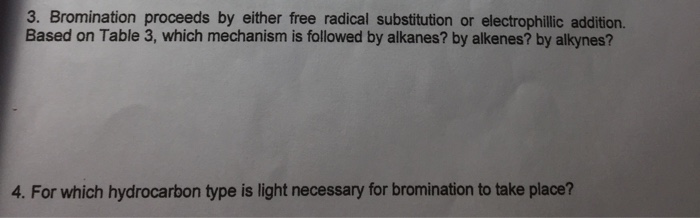Solved 3. Bromination proceeds by either free radical | Chegg.com