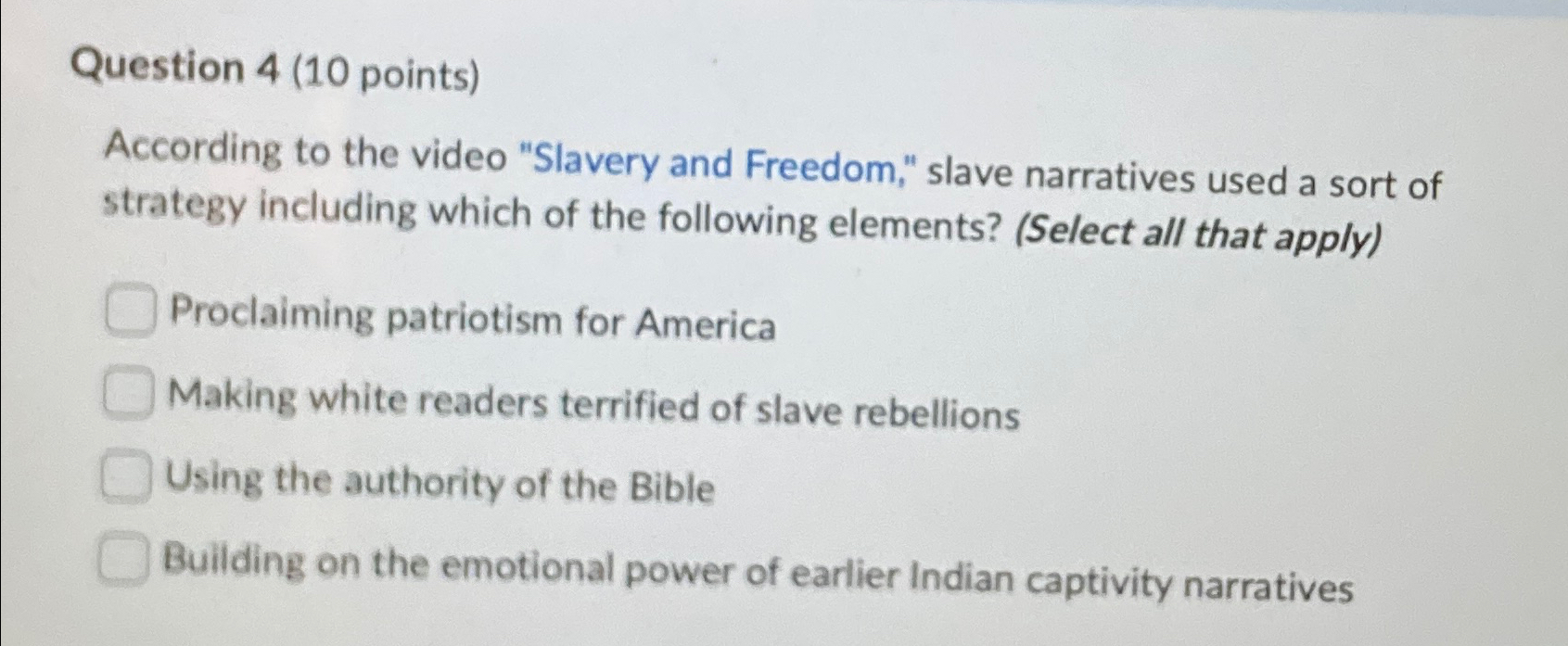Solved Question 4 (10 ﻿points)According to the video | Chegg.com