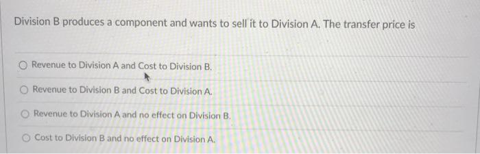 Solved Division B produces a component and wants to sell it | Chegg.com