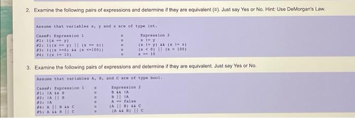 Solved In C++, Examine the following pairs of expressions | Chegg.com
