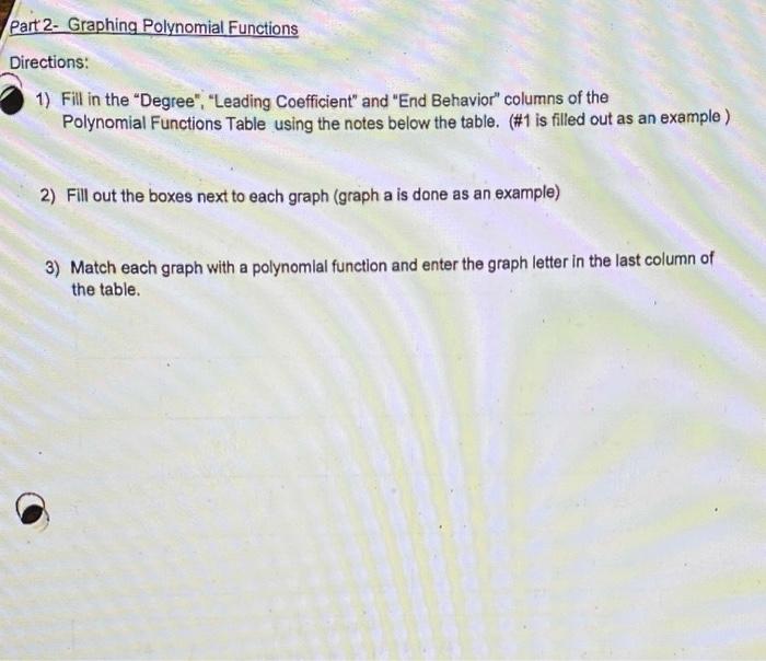 Part 2- Graphing Polynomial Functions Directions: 1) | Chegg.com
