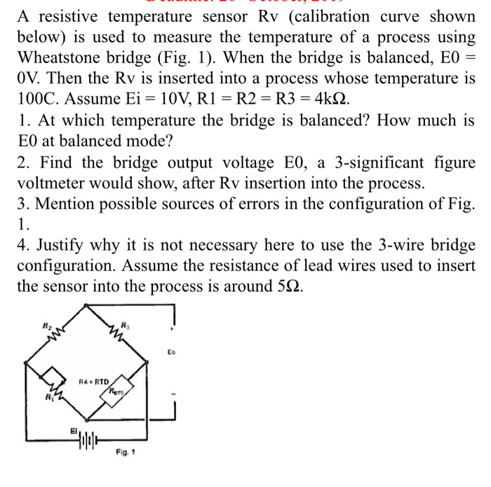 Solved A resistive temperature sensor Rv (calibration curve | Chegg.com
