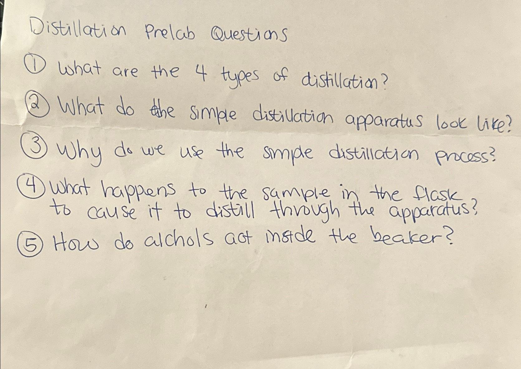 Solved Distillation Prelab Questions What are the 4 ﻿types | Chegg.com