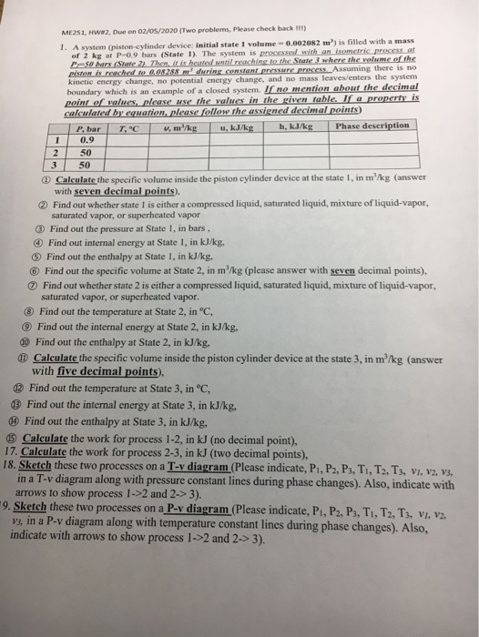 Solved ME251, HWW2. Due on 02/05/2020 (Two problems, Please | Chegg.com