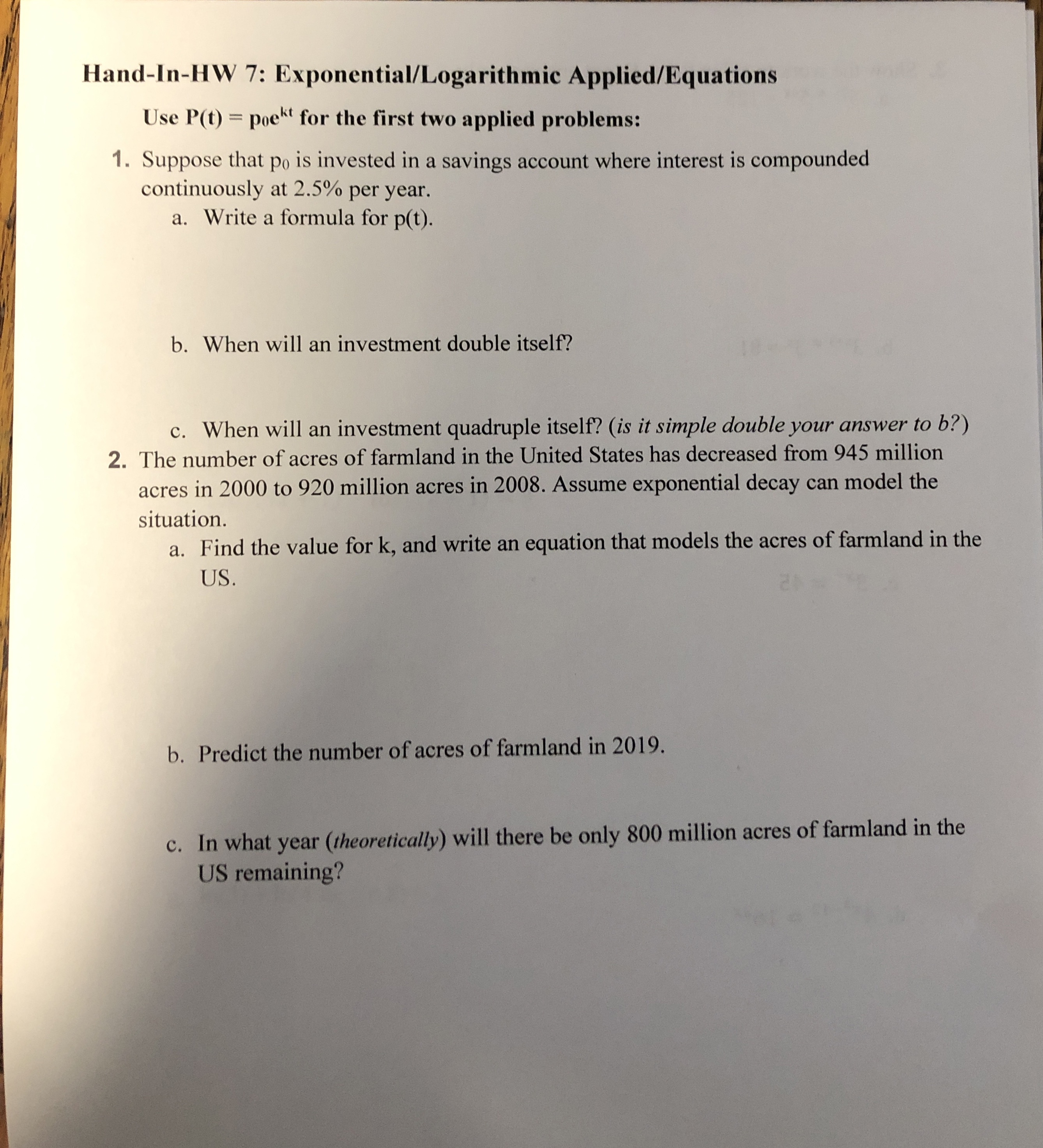 Solved by an EXPERT Hand-In-HW 7: Exponential/Logarithmic | Chegg.com