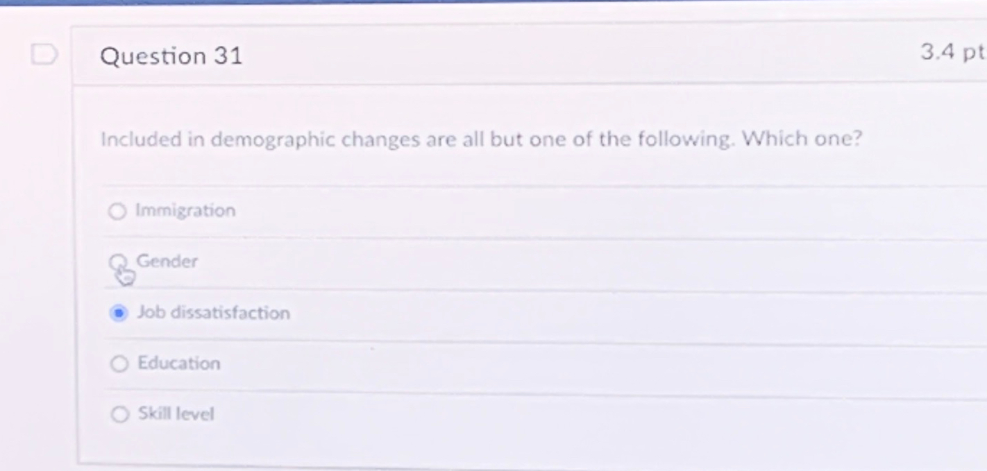Solved Question 313.4ptIncluded in demographic changes are | Chegg.com
