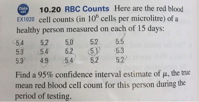 Solved Data 10.20 RBC Counts Here are the red blood EX1020 | Chegg.com