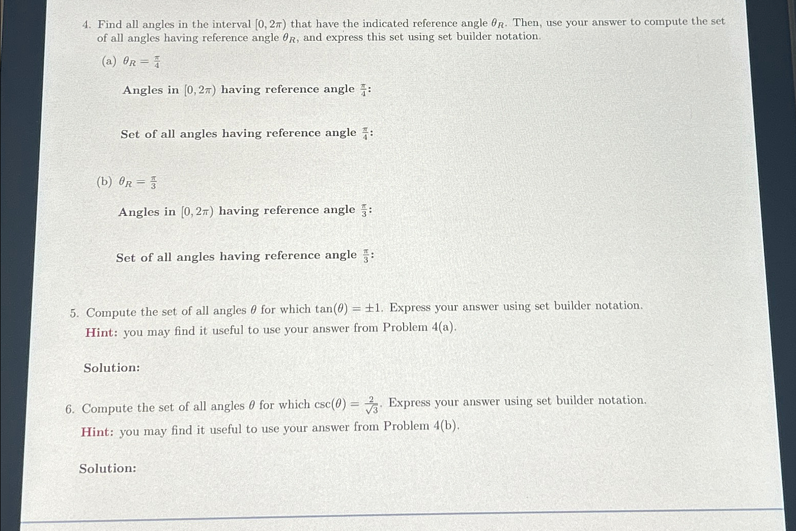 Solved Find all angles in the interval [0,2π) ﻿that have the | Chegg.com