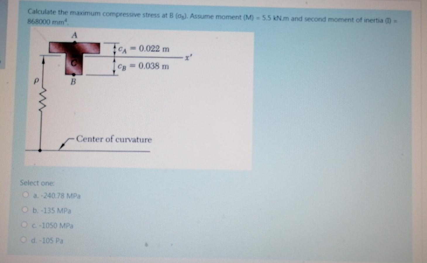 Solved Calculate the maximum compressive stress at B (O). | Chegg.com