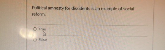 Solved Political amnesty for dissidents is an example of | Chegg.com