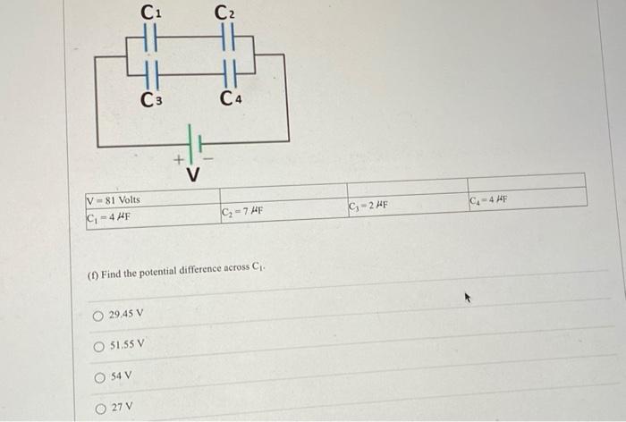 Solved C1 C2 C3 C4 V V-81 Volts C-24F C₂4HF C-4 AF C2 - 7 HF | Chegg.com