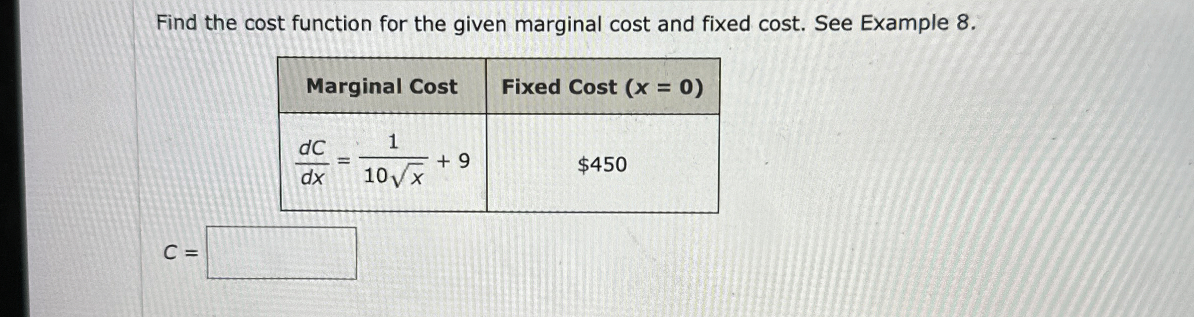Solved Find the cost function for the given marginal cost | Chegg.com