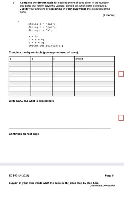 Solved b) Complete the dry run table for each fragment of | Chegg.com