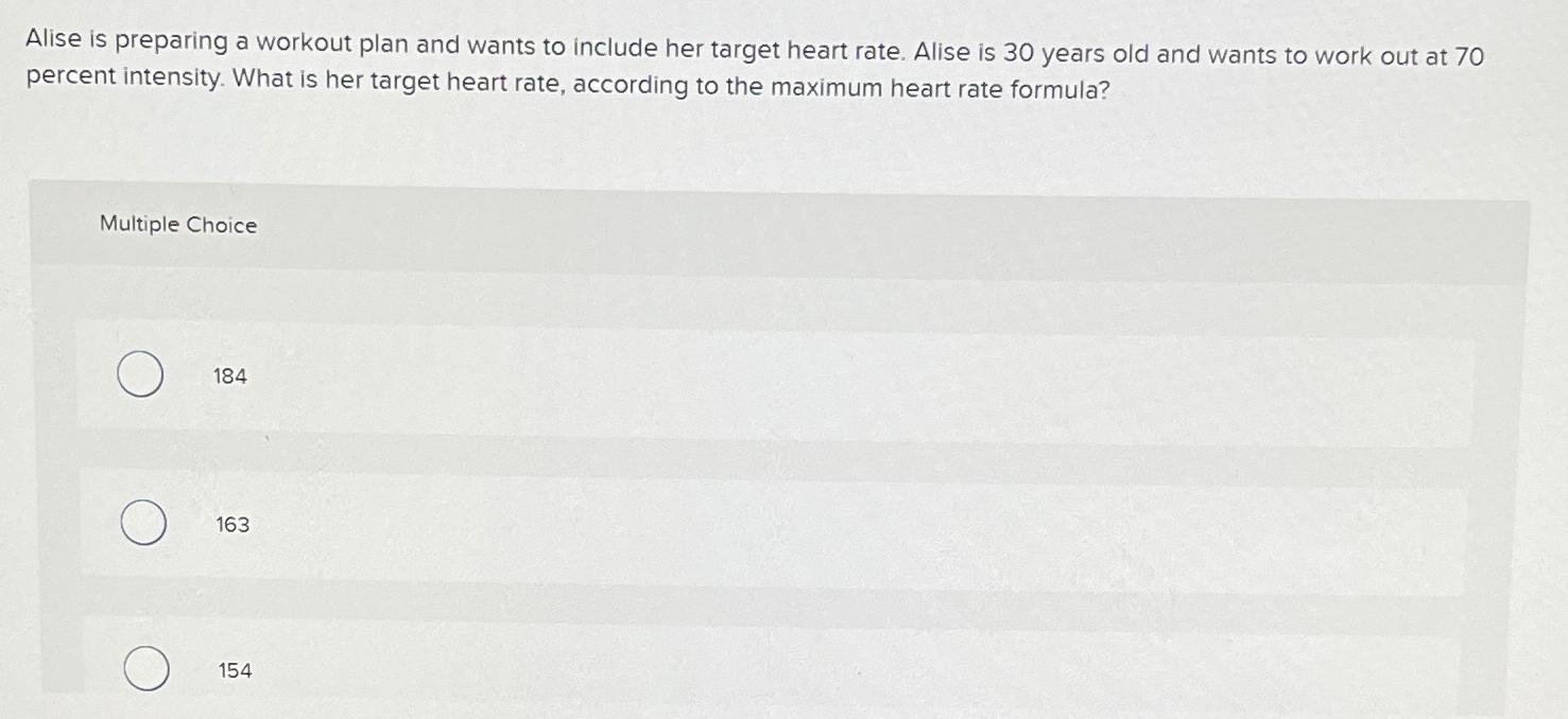 Solved Alise is preparing a workout plan and wants to | Chegg.com