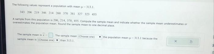 Solved The following values represent a population with mean | Chegg.com