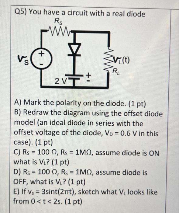 Solved Q5) You have a circuit with a real diode A) Mark the | Chegg.com