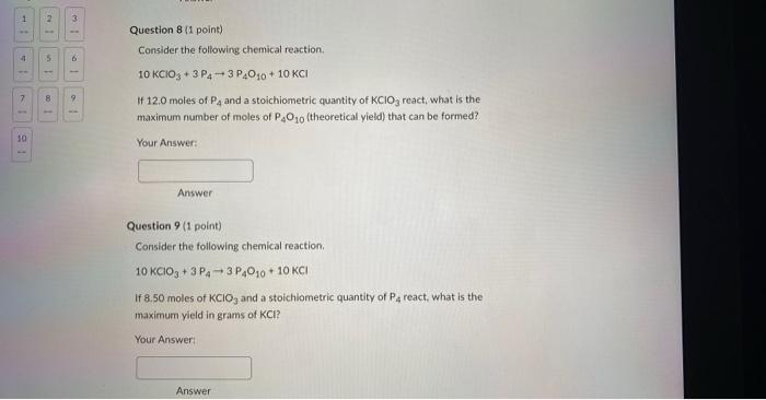 Solved Question 8 (1 point) Consider the following chemical | Chegg.com