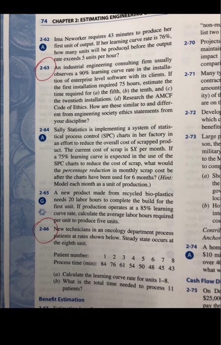 Solved 74 CHAPTER 2: ESTIMATING ENGINEERING 2-62 Ima | Chegg.com