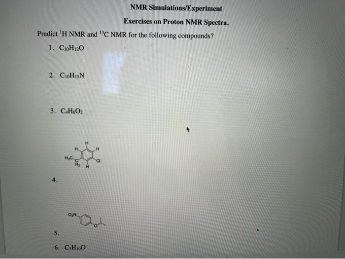 Solved NMR Simulations/Experiment Exercises on Proton NMR | Chegg.com