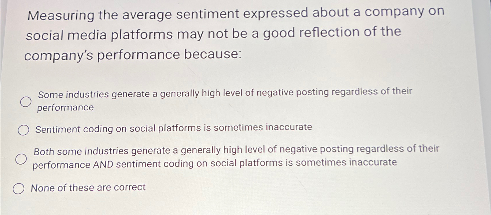 Solved Measuring the average sentiment expressed about a | Chegg.com
