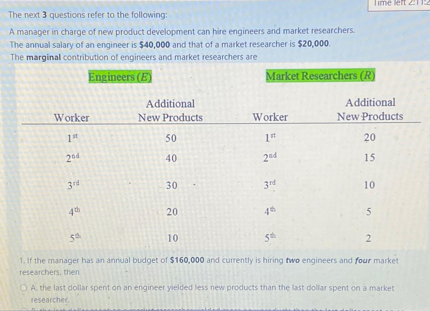 Solved The next 3 ﻿questions refer to the following:A | Chegg.com