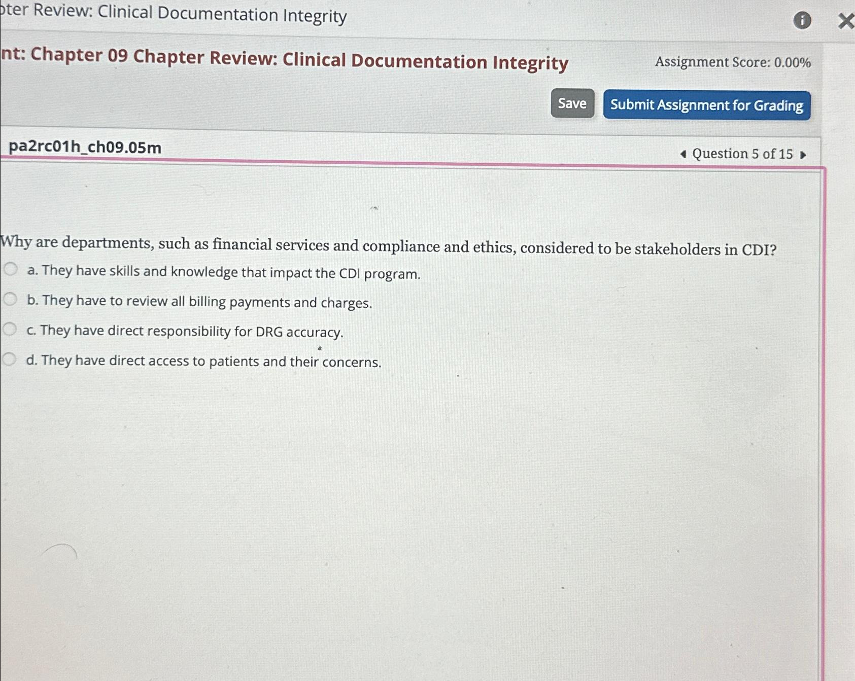 Solved ter Review: Clinical Documentation Integritynt: | Chegg.com