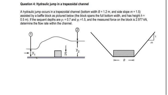 Solved Question 4: Hydraulic jump in a trapezoidal channel A | Chegg.com