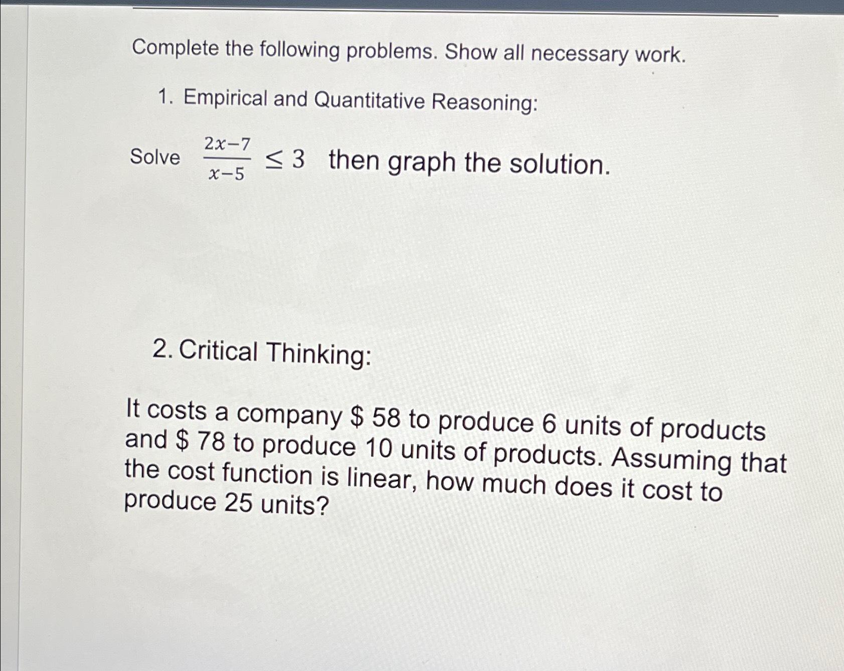 Solved Complete the following problems. Show all necessary | Chegg.com