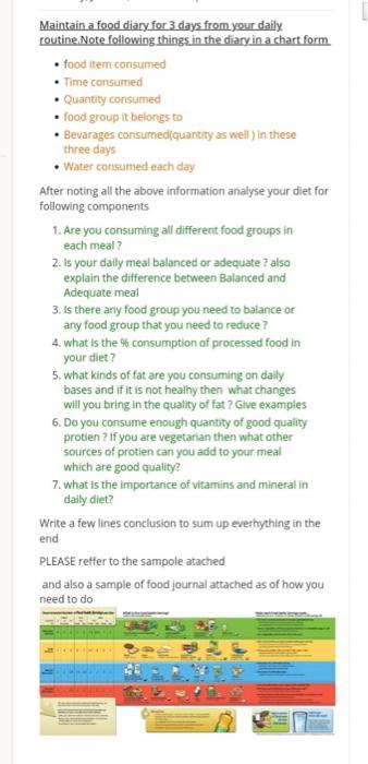 Maintain a food diary for 3 days from your daily | Chegg.com