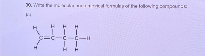 Solved 30. Write the molecular and empirical formulas of the | Chegg.com