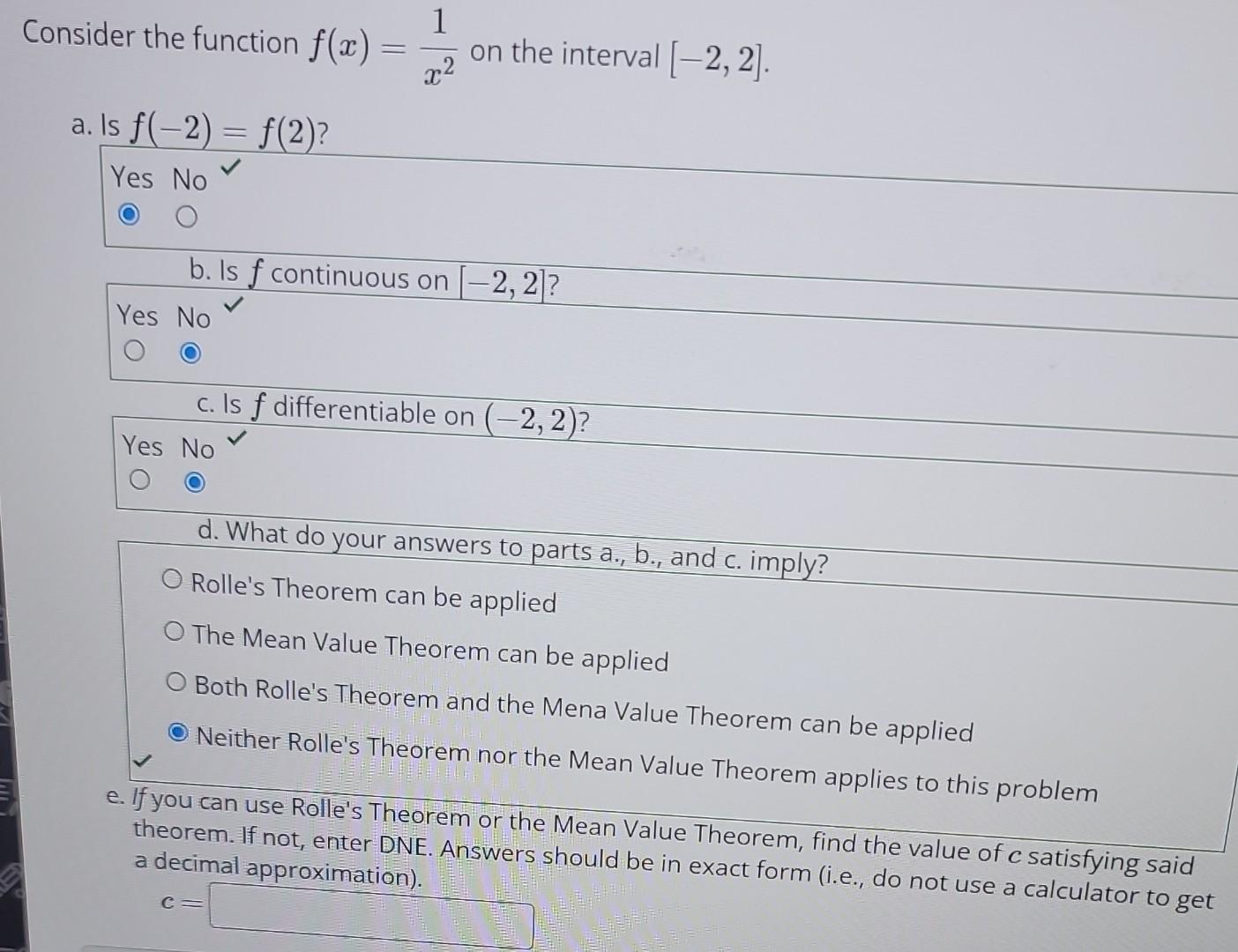 Solved ider the function f(x)=x21 on the interval [−2,2]. Is | Chegg.com
