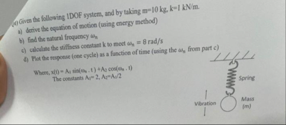 Solved (1) ﻿Given the following IDOF system, and by taking | Chegg.com