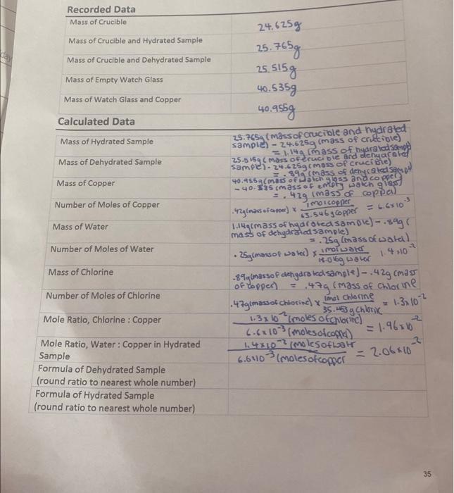 Solved Recorded Data 35 | Chegg.com