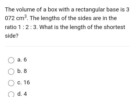 Solved The volume of a box with a rectangular base is 3 072 | Chegg.com